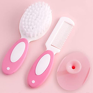 Baby Hair Brush, Cradle Cap Brush, Baby Hair Comb, Baby Hair Brush and Comb Set for Newborns & Toddlers, Baby Brush Soft Bristles, Ideal for Cradle Cap, Perfect Baby Registry Gift (Pink)