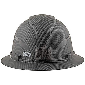 Klein Tools 60345 Hard Hat, Non-Vented Full Brim, Premium KARBN Pattern, Class E, Tested up to 20kV, Padded Sweat-Wicking Sweatband, Top Pad