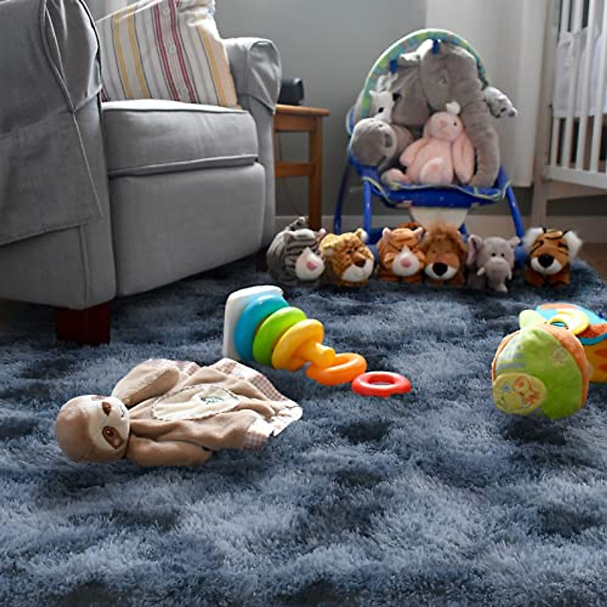 HOMORE Soft Fluffy Rug for Bedroom, Tie Dye Rugs for Living Room, Non Slip Shaggy Plush Carpet for Kids Nursery Toddler, 5x7 Feet Area Rugs for Room Floor, Blue Gray