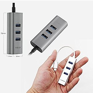 MINIX NEO-C-UEGR, Aluminium USB-C to 3-Port USB 3.0 and Gigabit Ethernet Adapter - for Windows, Mac and Chrome OS, Grey