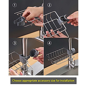 Enhydra 3 in 1 Sponge Holder for Kitchen Sink, Sink Area Saving Faucet Rack Stainless Steel Sink Caddy, Dish Rag Hanging