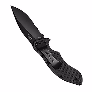 Kershaw Clash Black Serrated Pocketknife, 3" 8Cr13MoV Steel Drop Point Blade, Assisted One-Handed Flipper Opening, Folding Utility EDC