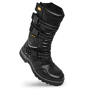 WORKLAND 77415 Motorcycle Boots for Men - Leather Boots with Protections - Work Boots For Men - Rubber Sole Slip Resistant and Reflective Motorcycle Riding Boots - Botas para Motocicleta Hombre