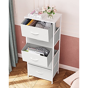 Crestlive Products Tall Dresser Vertical Storage Tower - Sturdy Steel Frame, Wood Top, Easy Pull Fabric Bins - Organizer Unit for Bedroom, Hallway, Entryway, Closets - 5 Drawers(White)