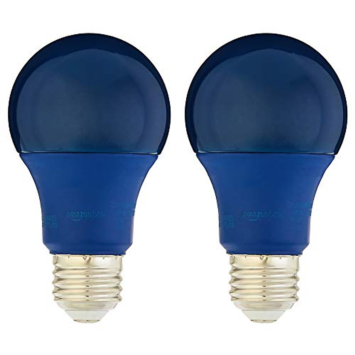 Amazon Basics A19 Blue Color Party LED Light Bulb, 60 Watt Equivalent, Energy Efficient 9W, E26 Standard Base, Non-Dimmable, 10,000 Hour Lifetime , 2-Pack