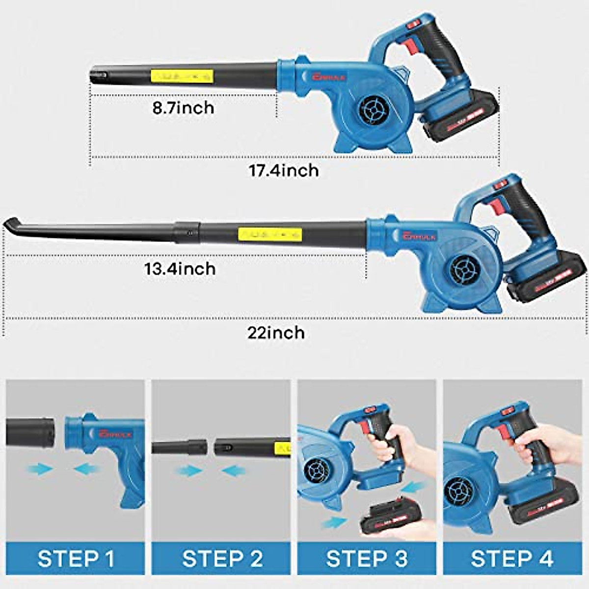 Enhulk Cordless Leaf Blower and Vacuum, 20V Leaf Blower with Battery and Charger, 6 Variable Speeds 185MPH Max Portable 2-in-1 Electric Blower for Blowing Leaf,Cleaning Dust,Small Trash,Car,Porch