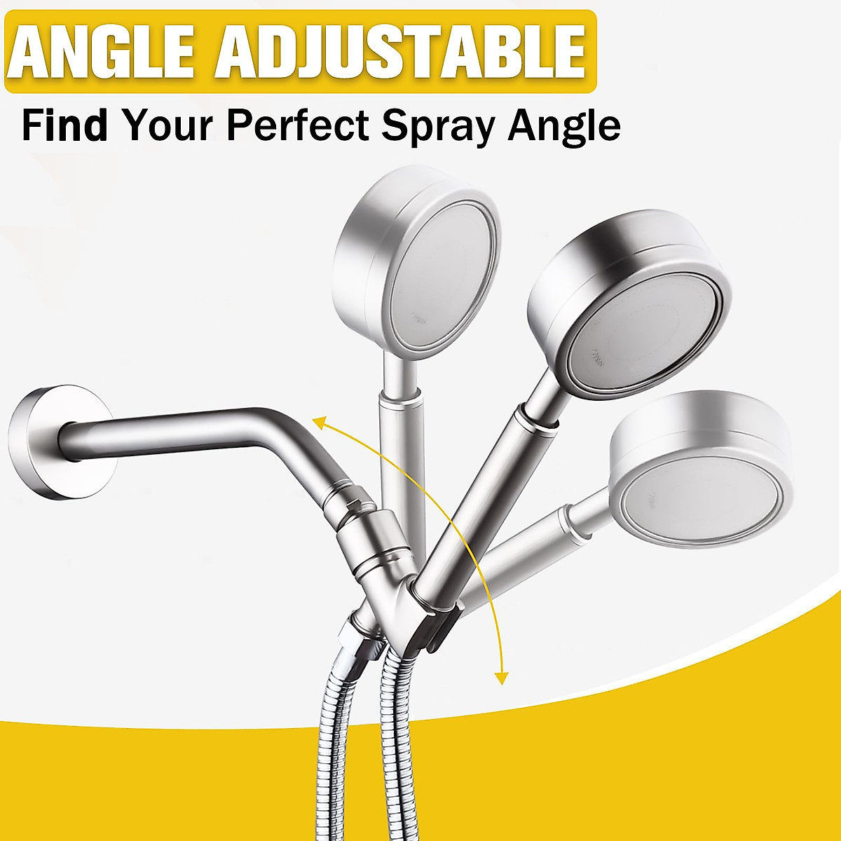 All Metal Handheld Shower Head Holder, Adjustable Shower Wand Holder with Universal Shower Arm Mount and Brass Pivot Ball, for Connecting Shower Arm and Shower Hose