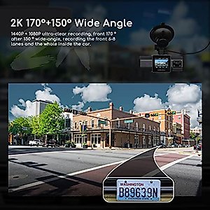 COOAU 2.5K Dual Dash Cam, Built-in GPS Wi-Fi, 1440P Dash Cam Front and Inside with Infrared Night Vision, Dash Camera with Parking Mode, Loop Recording， Support 256GB Max (D20S)