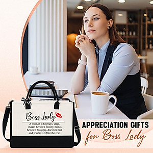 Boss Lady Gift Tote Bag, Leaving Moving Appreciation Retirement Birthday Christmas Gifts for Boss, Leader, Boss Lady, Manager Director, Women, 13oz Canvas Tote Bag With Zipper For Women