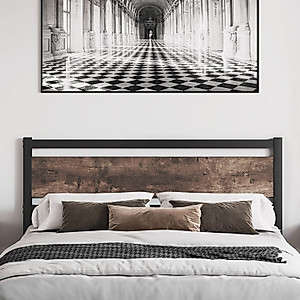 ALTLLEN Headboard Only Wooden Headboard with Metal Slats Sturdy Rustic Headboard Easy Assembly, Twin XL/Queen/King (Queen)