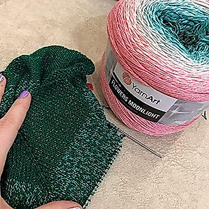 YarnArt Flowers Moonlight Glitter Cotton Yarn, Soft, Rainbow Crochet, Metallic Lurex handknit Shiny, Silvery Cake, Multicolor Cotton, 1 Skein Weight 9.17oz Lenght 393.7 inches,1 Fine Yarn (3283)