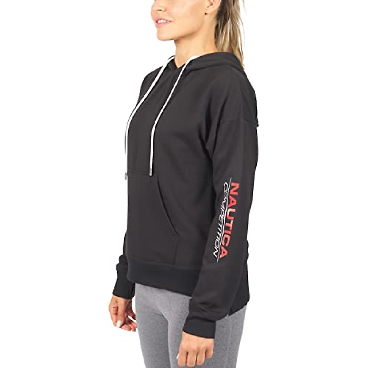 Nautica Competition Women's Active French Terry Pullover Sweatshirt Hoodie W/Pockets (Small, Black 2)