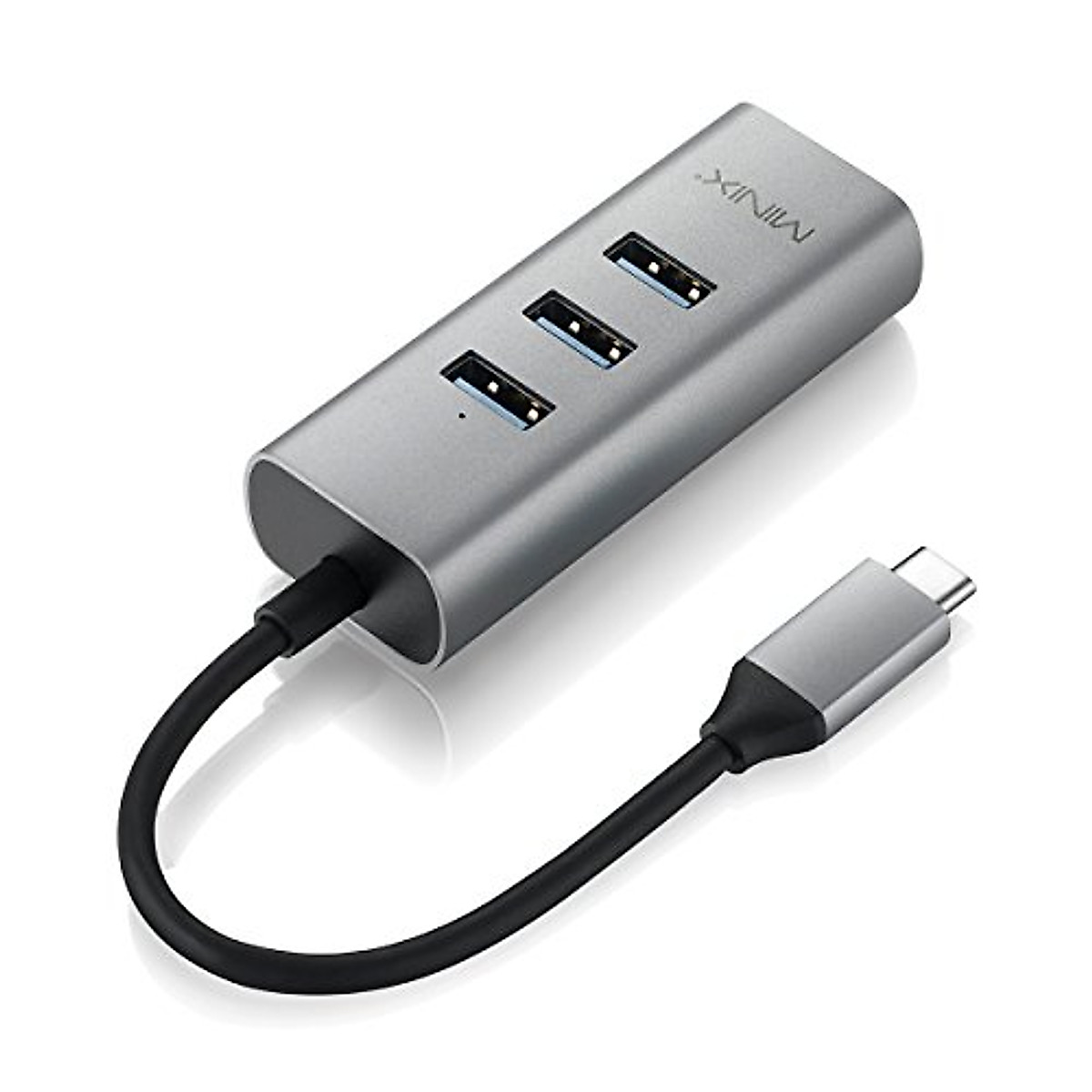 MINIX NEO-C-UEGR, Aluminium USB-C to 3-Port USB 3.0 and Gigabit Ethernet Adapter - for Windows, Mac and Chrome OS, Grey