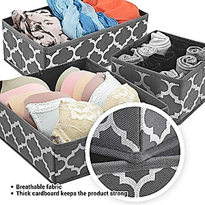 Dresser Drawer Organizers - Underwear Organizer Drawer Divider, Foldable Closet Dresser Storage Box Baskets Bins Containers for Bras Socks Lingerie Baby Clothing, Set of 12 (Grey Lantern Printing)