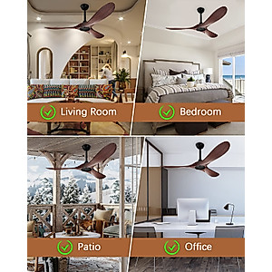KASASS Outdoor Ceiling Fan, 52 Inch Remote Control Ceiling Fan, Indoor Ceiling Fan，Modern Classic Ceiling Fan for Kitchen, Bedroom, Living Room, Farmhouse, Patio (Walnut Color)