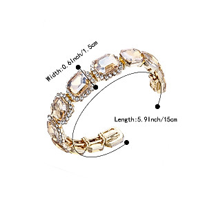 BriLove Wedding Bridal Bangle Bracelet for Women Multi Emerald Cut Crystal Open Stretch Bracelets Champagne Gold-Tone