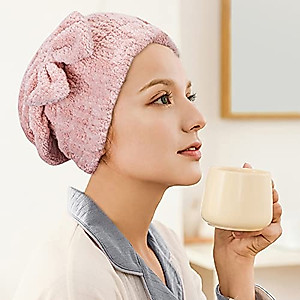 Unaone 2 Pack Microfiber Hair Drying Towels, Super Absorbent Turban Hair Towel Cap, Quick Dry Head wrap with Bow-Knot Shower Cap for for Curly, Long, Thick Hair & Wet Hair (Pink & Brown)