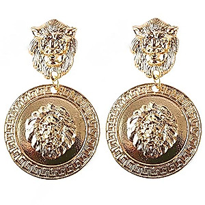 RELOVET Lion Head Earrings Vintage Statement Golden Coin Women Fashion (gold)