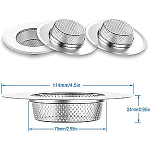 Helect 3-Pack Kitchen Sink Strainer Stainless Steel Drain Filter Strainer with Large Wide Rim 4.5" for Kitchen Sinks