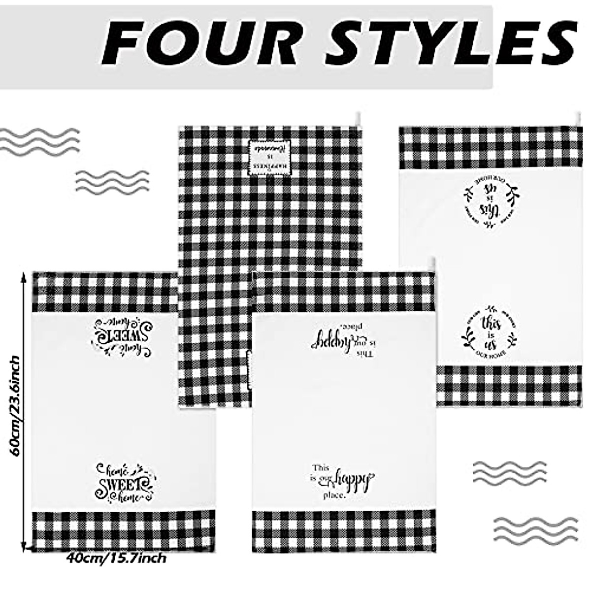 4 Pcs Kitchen Dish Towels Buffalo Check Plaid Farmhouse Hand Towel Ultra Absorbent Soft Quick Drying Dish Clothes Polyester Cleaning Cloth for Kitchen Home Supplies (Black White Plaid, Plaid Style)