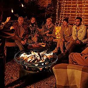 UDPATIO Fire Pit with Grill for Outside 30 Inch Outdoor Wood Burning Firepit Large Steel Firepit with Cooking Swivel BBQ Grill for Backyard Bonfire Patio