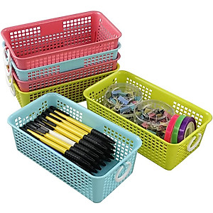 CadineUS Mini Plastic Storage Basket, Colored Desktop Storage Bins Set of 6