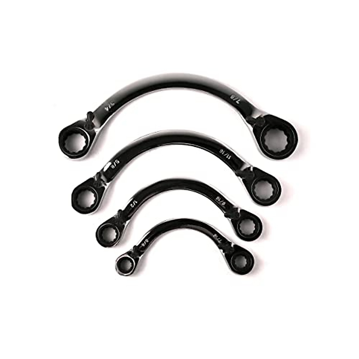 VCT 4pc SAE Ratcheting Double End Half Moon Reversible Wrench Set 3/8" - 7/8"