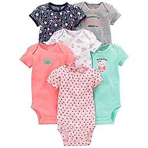 Simple Joys by Carter's Baby Girls' 6-Pack Short-Sleeve Bodysuit, Multicolor/Floral/Owl/Stripe, 0-3 Months