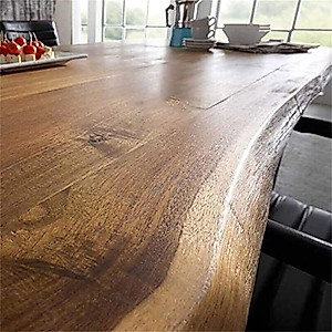 LAKIQ Industrial Solid Wood Dining Table Farmhouse Rectangle Kitchen Dining Room Table Living Room Coffee Table with Metal Double Pedestal-Table Only (47.2" L x 23.6" W x 29.5" H)