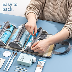 4kits Hanging Roll-Up Makeup Bag/Toiletry Kit/Travel Organizer for Women - 4 Removable Storage Bags - Organize Make Up, Cosmetics, First Aid, Medicine, Personal Care, Bathroom, Palette/Brush Holder