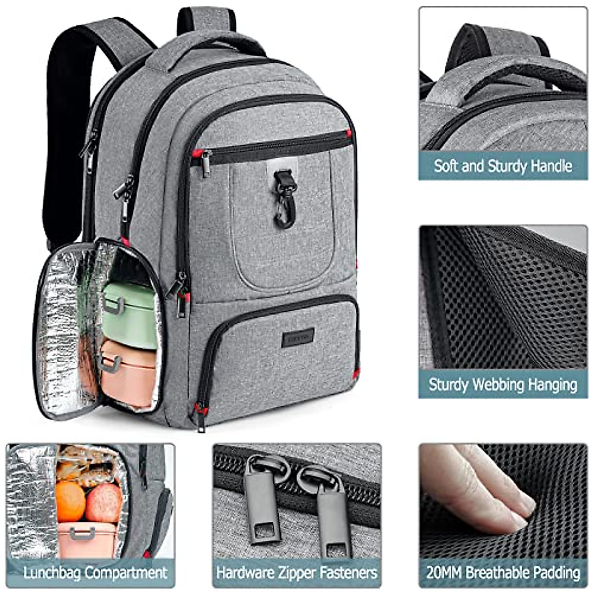 BIKROD Lunch Backpack, Insulated Cooler Lunch Bag Backpack, Large Travel 17.3 Laptop Back Pack Durable Computer College School Bookbag for Women Men for Men Women Work Hiking Picnic