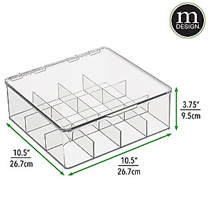 mDesign Plastic Stackable Tea Bag Organizer Storage Bin with Lid for Kitchen Cabinets, Countertops, Pantry - Container Holds Beverage Bags, Cups, Pods, Packets, Condiment Accessories - Clear