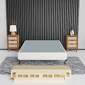 Greaton, 4.5-Inch Sturdy Box Spring for Mattress Support-Durable and Easy to Assemble Natural Wood Foundation for Queen, White