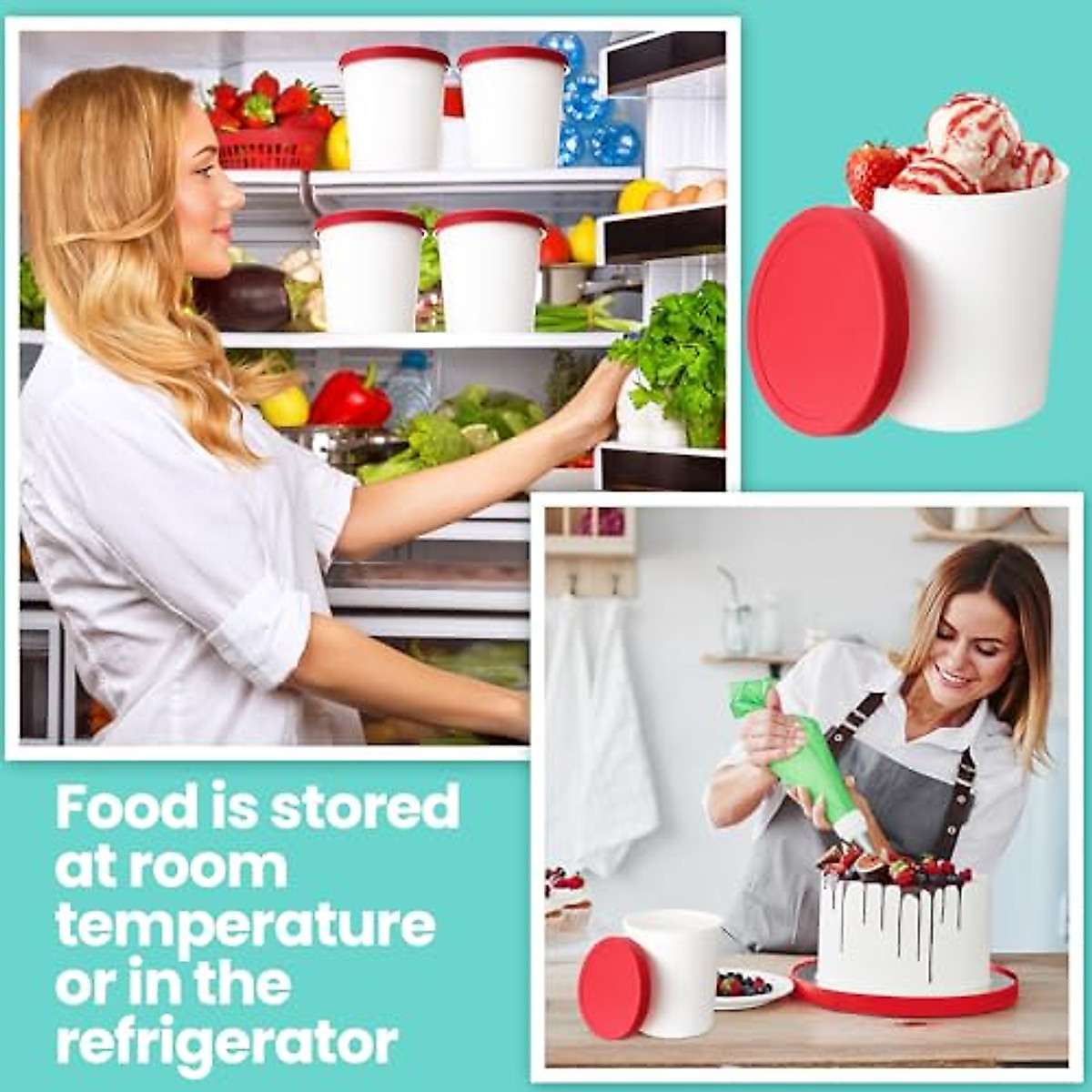 Tioncy 6 Pcs Ice Cream Containers 1 Quart Freezer Storage Tubs with Lids Reusable Round Ice Cream Tub for Homemade Ice Cream Sorbet Gelato Yogurt Storage (Red)