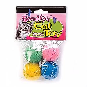 Boss Pet 04467 Scruff's Colorful Kitty Springy Foam Sponge Balls (4 Pack), Multicolor