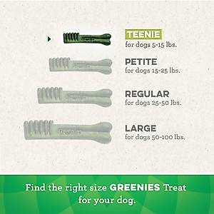 Greenies Dental Dog Treats Teenie Size, Original Flavor (12 Ounces. 43 Treats)