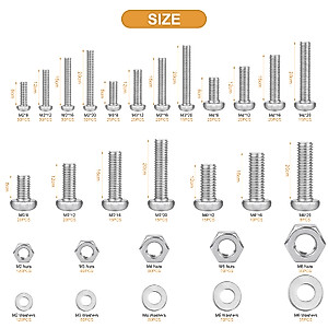 VIGRUE 1148PCS M2 M3 M4 M5 M6 Phillips Pan Head Screws Bolt Nut Flat Washers 304 Stainless Steel Machine Screws Assortment Kit and Storage Case