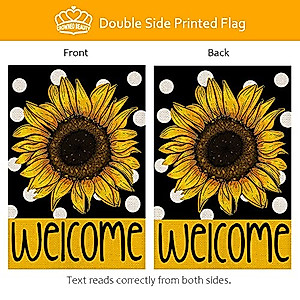CROWNED BEAUTY Summer Garden Flag Sunflower 12x18 Inch Small Double Sided for Outside Black Polka Dots Welcome Yard Flag
