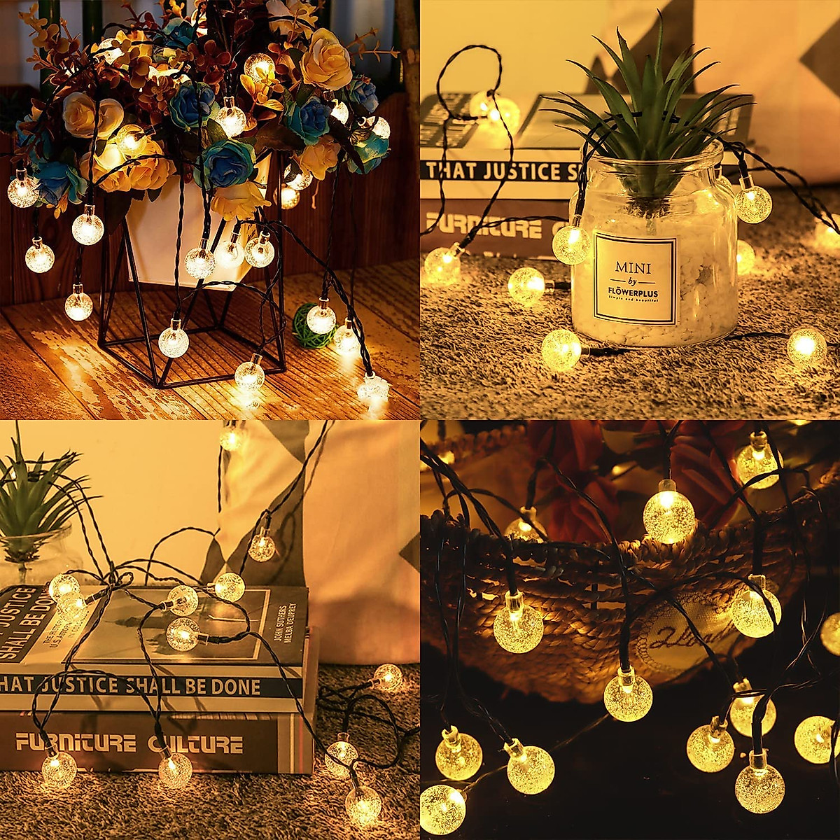 ITICdecor Solar String Lights Outdoor 20 LED Crystal Globe Light Outdoor Waterproof Decorations Solar Powered Patio Lights for Garden Parterre Terrace Decor (Warm White)