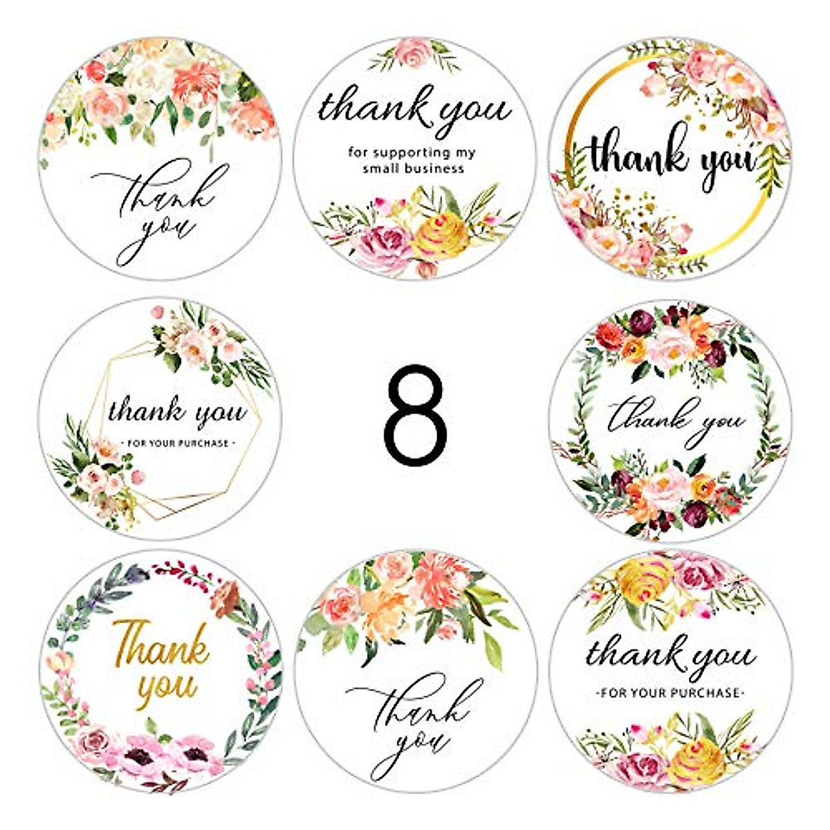 Avamie 1000 PCS Thank You Stickers Rolls, 1.5 inch Thank You for Supporting My Small Business Stickers, 16 Unique Designs, Thank You Stickers Labels 2 Rolls (Floral and Greenery)