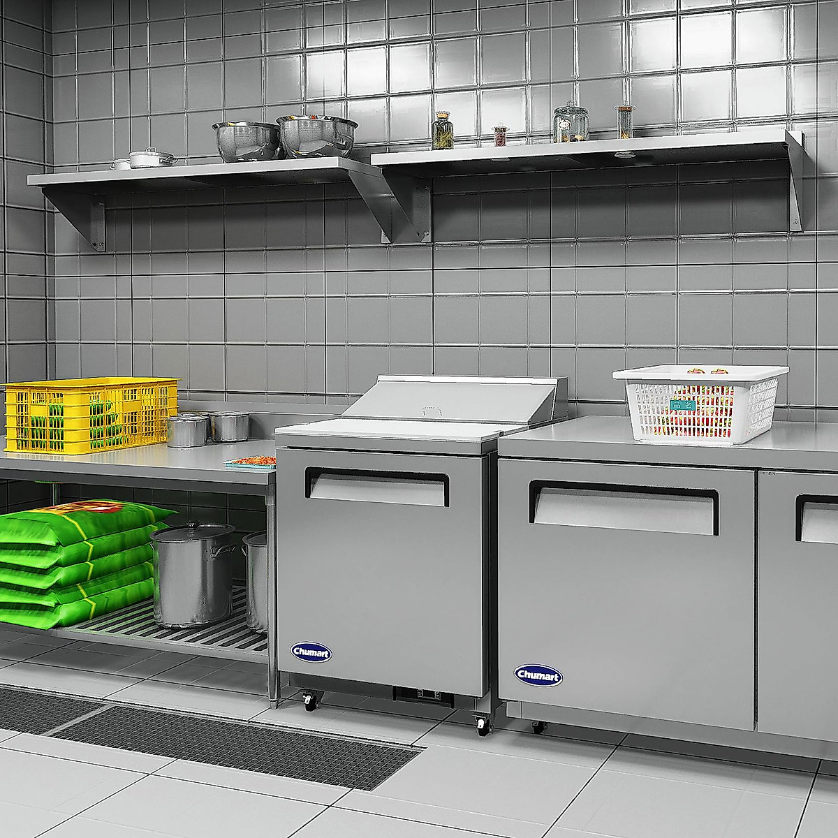 CHUMART 29" W Sandwich Salad Prep Table Refrigerator 9 Cu.Ft Commercial Refrigerators, Fan Cooling Food Prep Fridge with 8 Pans, Salad Bar with Cut Board for Buffet Restaurant, Bar, Shop, etc