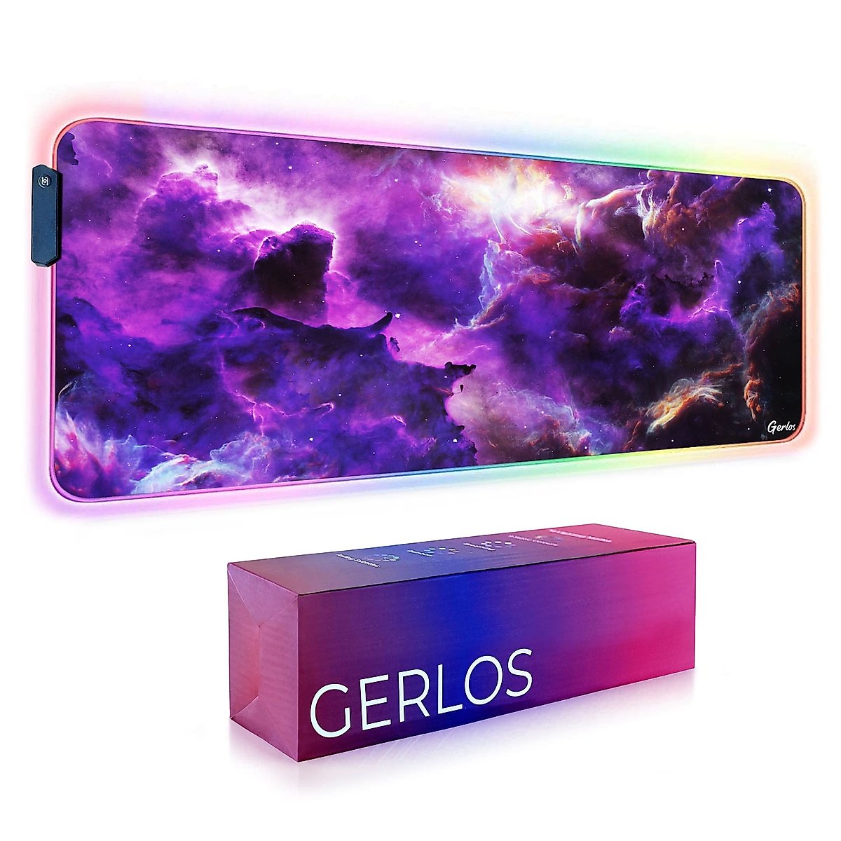 Gerlos RGB Large Gaming Mouse Pad, Extended Soft LED Mouse Pad, Non-Slip Rubber Base, Water Resist Keyboard Pad, Computer Mousepad 31.5×11.8 inches