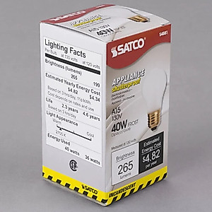 Satco S4881 40 Watt A15 Incandescent; Frost; 2500 Average rated hours; 265 Lumens; Medium base; 130 Volt; Shatter Proof (6 Incandescent Frosted Bulb)