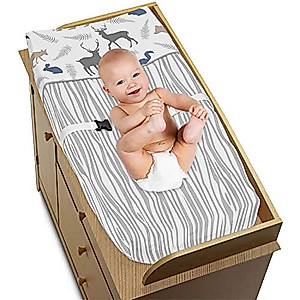 Sweet Jojo Designs Baby Changing Pad Cover for Blue Grey and White Woodland Animals Collection