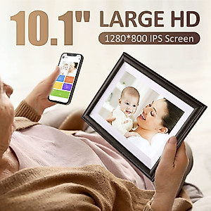 WiFi Digital Picture Frame, Pastigio 10.1" HD Wooden Digital Photo Frame with Delicate LCD Display, 16GB Storage, Auto-Rotate, Instant Share Photos and Videos via App, Email, Cloud from Anywhere