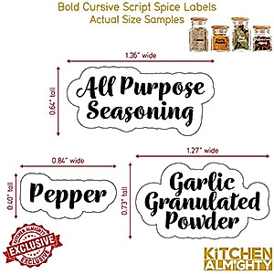 670 Labels: 498 Spice Names + 96 Blank Labels | Most Bold Cursive Preprinted Black & White Letters Label Set | Alphabetized Spice Label System by KITCHEN ALMIGHTY | Spice Jar Labels Spice Organization