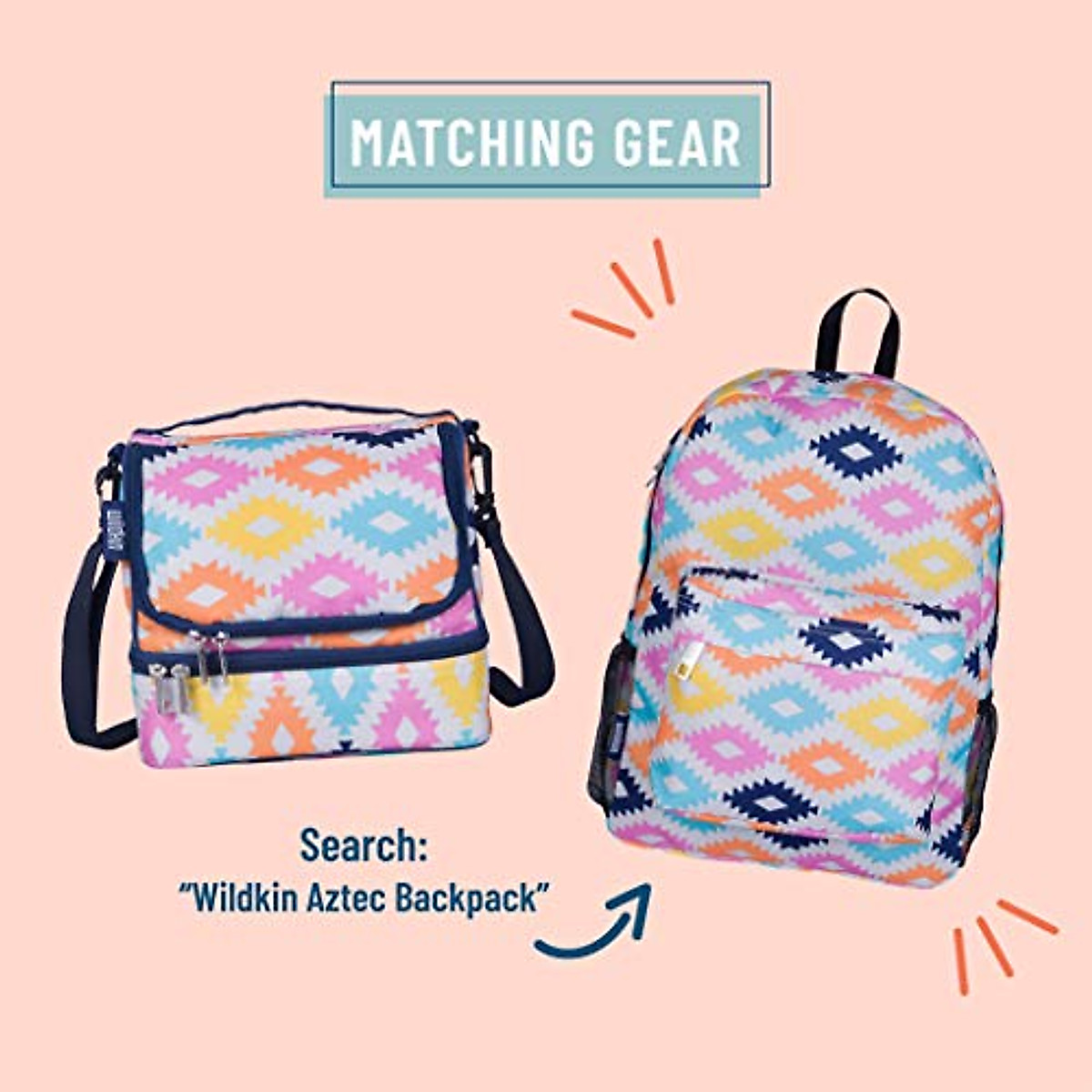 Wildkin Two Compartment Insulated Lunch Bag for Boys & Girls, Perfect for Early Elementary Lunch Box Bag, Ideal Size for Packing Hot or Cold Snacks for School & Travel Lunch Bags (Aztec)