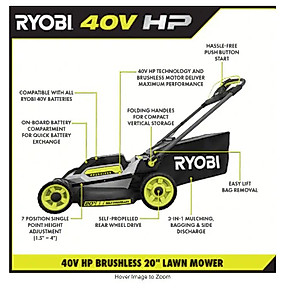 RYOBI ONE RYOBI 40V HP Brushless 20 in. Cordless Electric Battery Walk Behind Self-Propelled Mower with 6.0 Ah and Charger, Black