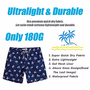 maamgic Mens Swim Trunks Quick Dry Swim Shorts with Mesh Lining Funny Swimwear Bathing Suits Navy Palm Medium