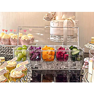 IVYHOME Ice Chilled 5 Compartment Condiment Server Caddy | Plastic Storage Food Containers | Serving Tray Container with 5 Removable Dishes Over 2 Cup Capacity Each and Hinged Lid